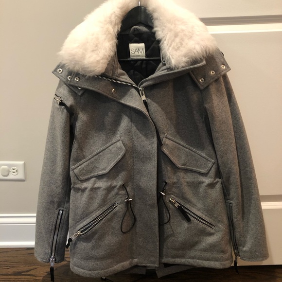SAM. | Jackets & Coats | Sam Devon Shearling Lamb Collar Hooded Jacket ...